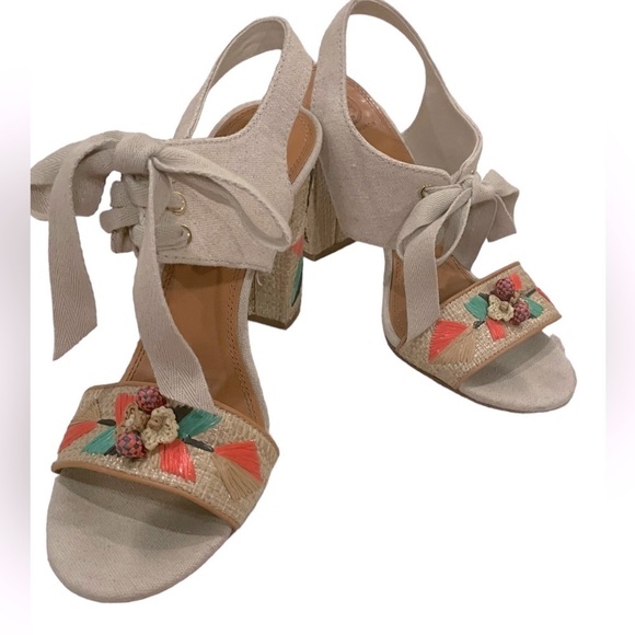 Tory Burch | Shoes | Tory Burch Geraldine Raffia Linen Sandal Size 9 2 | Poshmark